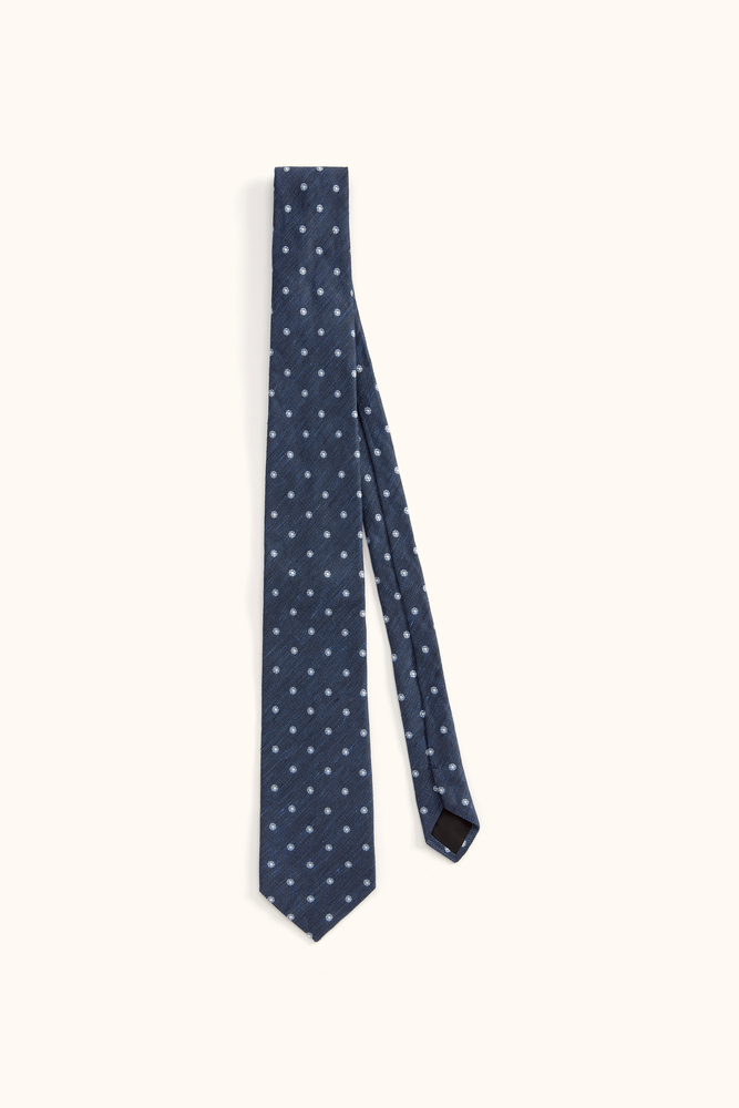 Dot Pattern Silk Tie - Dark blue | Oscar Jacobson