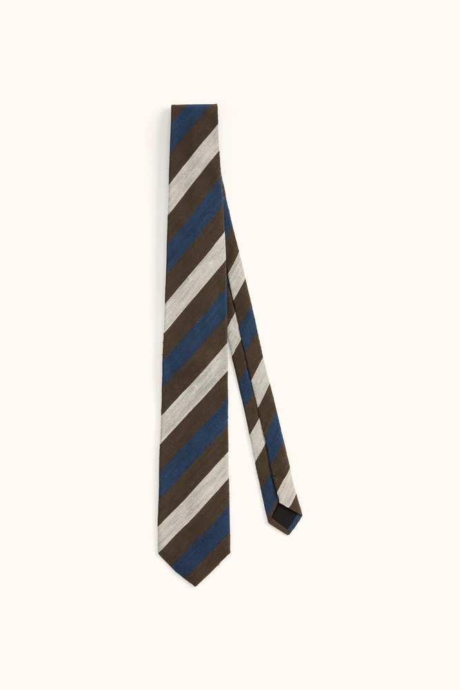 Shantung Stripe Tie - Brown | Oscar Jacobson